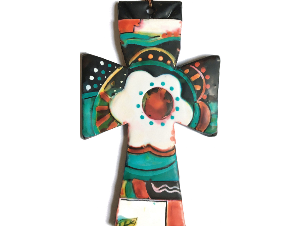 Polymer Clay Cross Ornament Talavera Style | Carrie Joy Art
