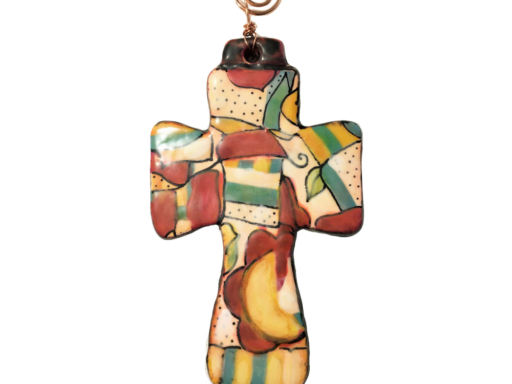 Polymer Clay Cross Ornament Talavera Style | Carrie Joy Art